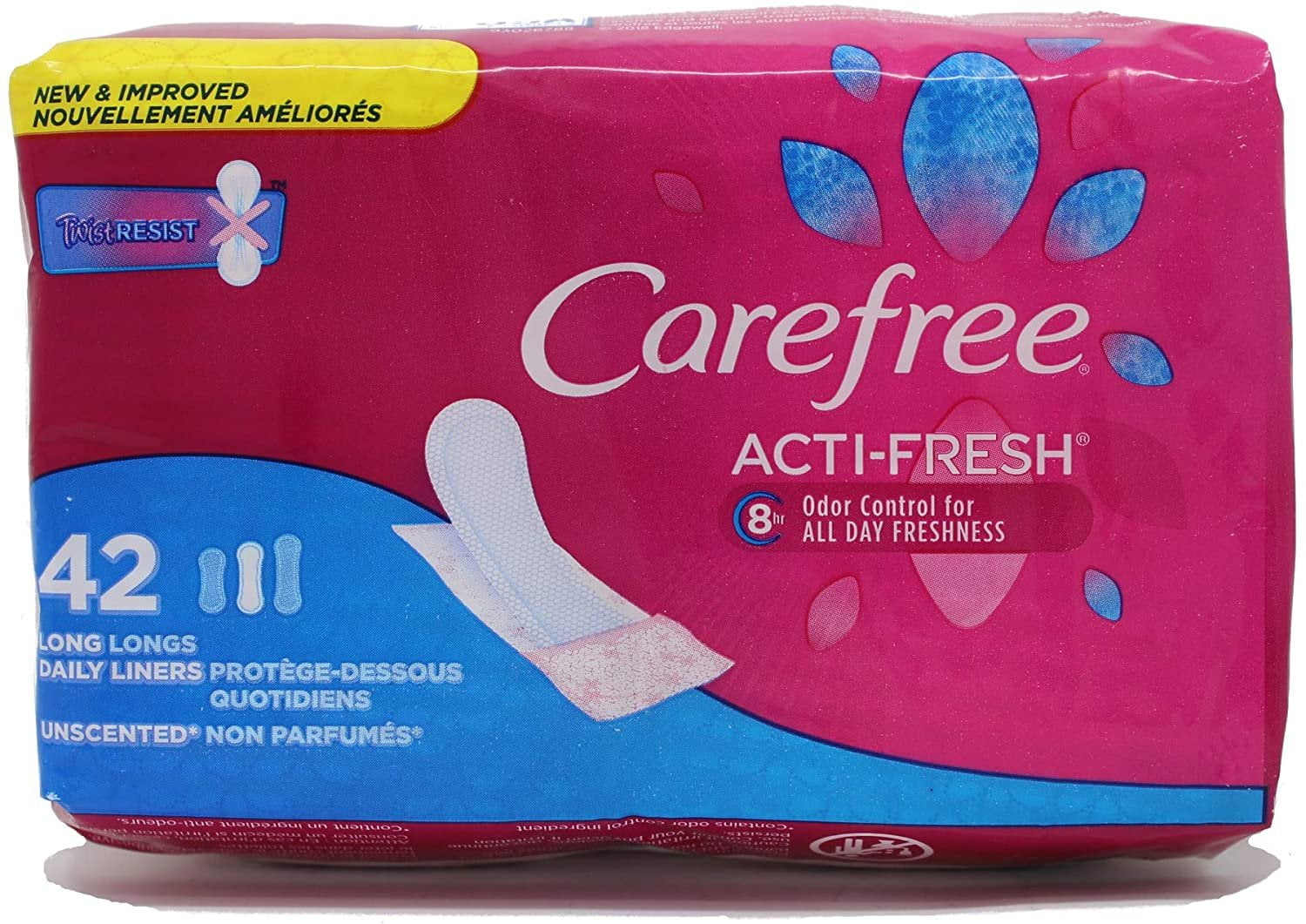 Carefree Body Shape Long To-Go Pantiliners, Unscented, 42ct, Case of 64 ...