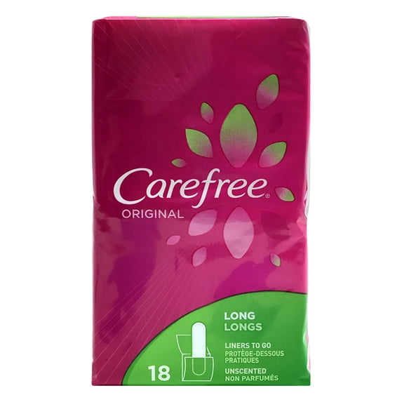 Carefree Original Panty Liners, Long, Unscented, 18.0 CT - Walmart.com