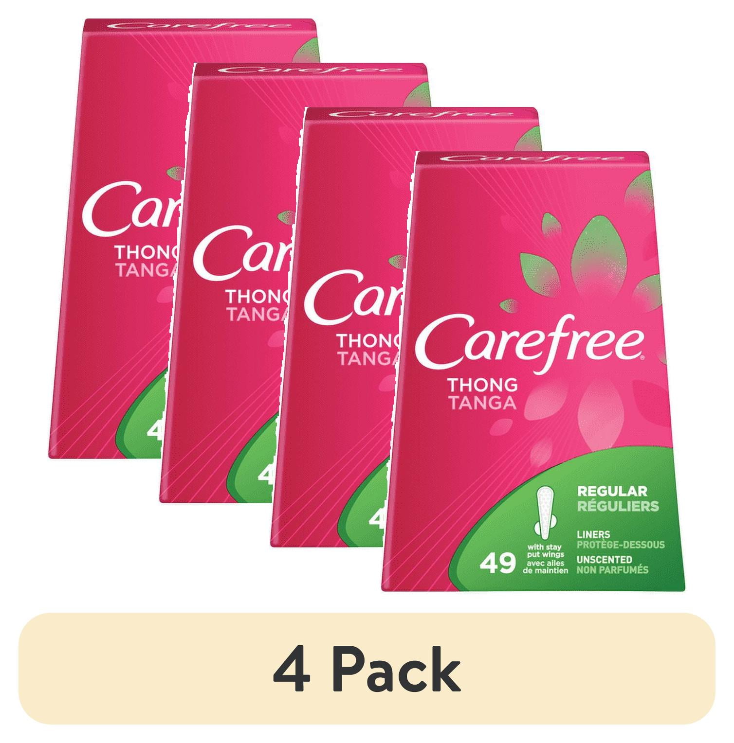 (4 pack) Carefree Pantiliners for Thongs with Stay Put Wings Unscented ...