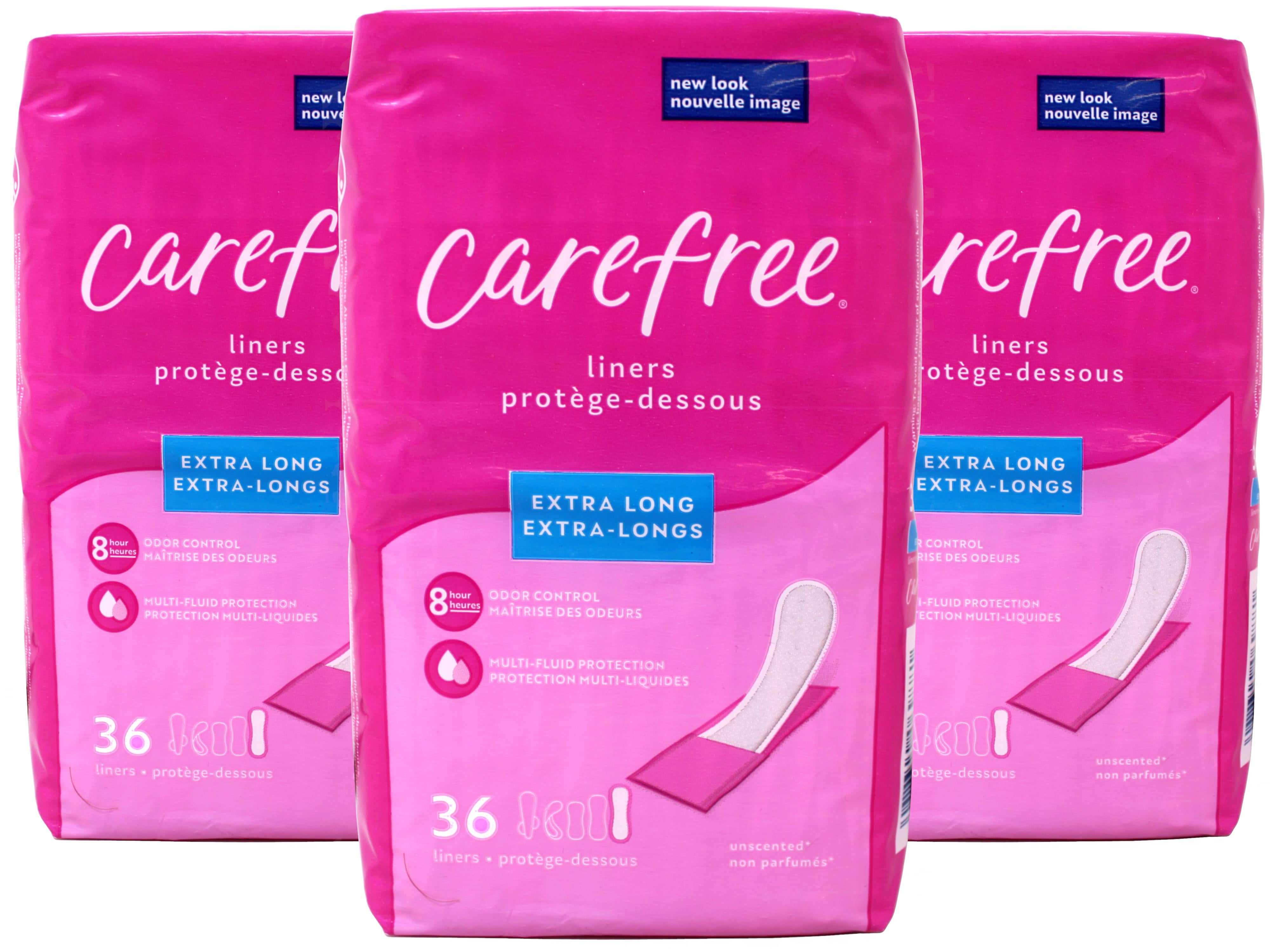 Carefree Regular Panty Liners, Extra Long, Unscented, 8 Hour Odor ...