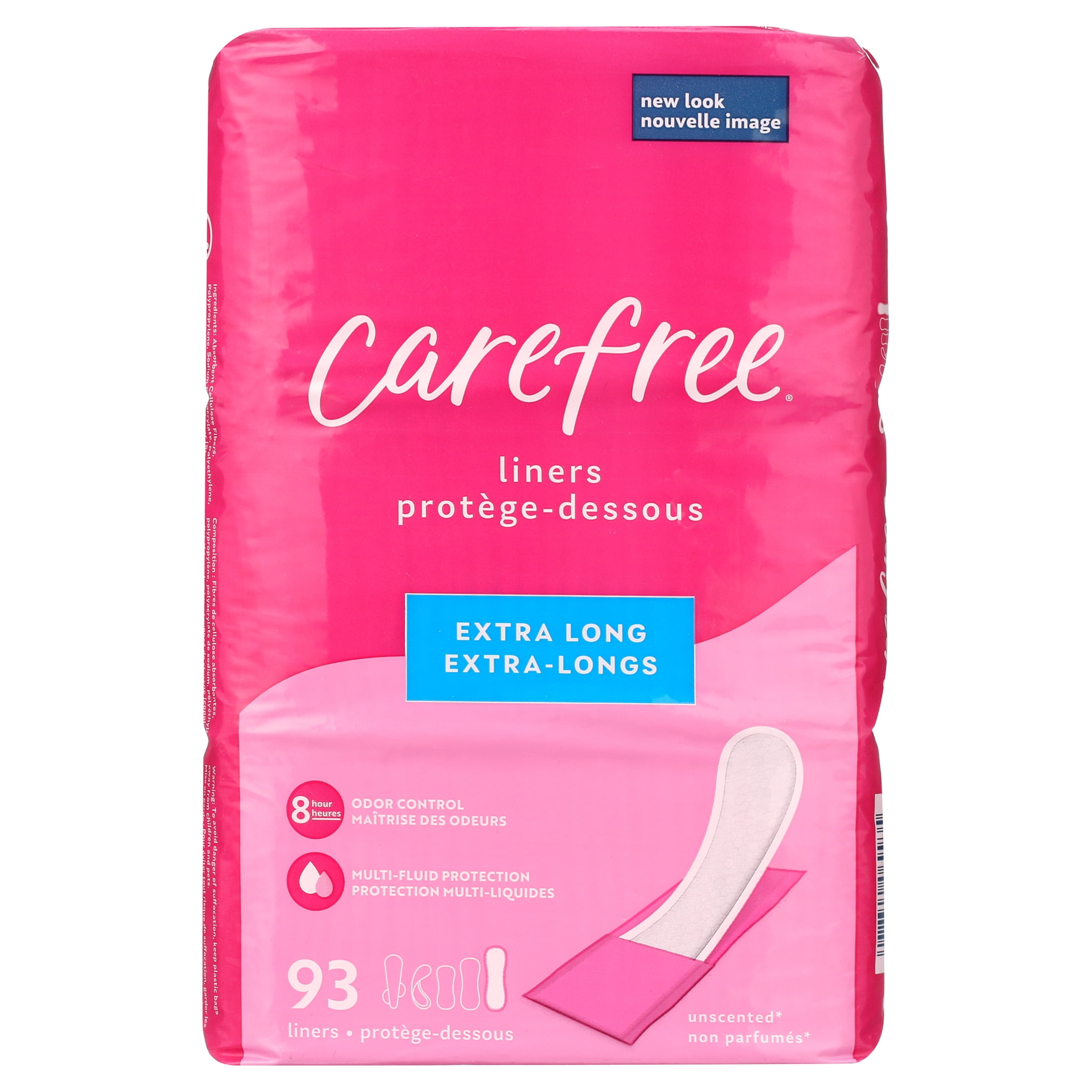 Carefree Regular Panty Liners, Extra Long, Unscented, 93 Ct, 8 Hour ...