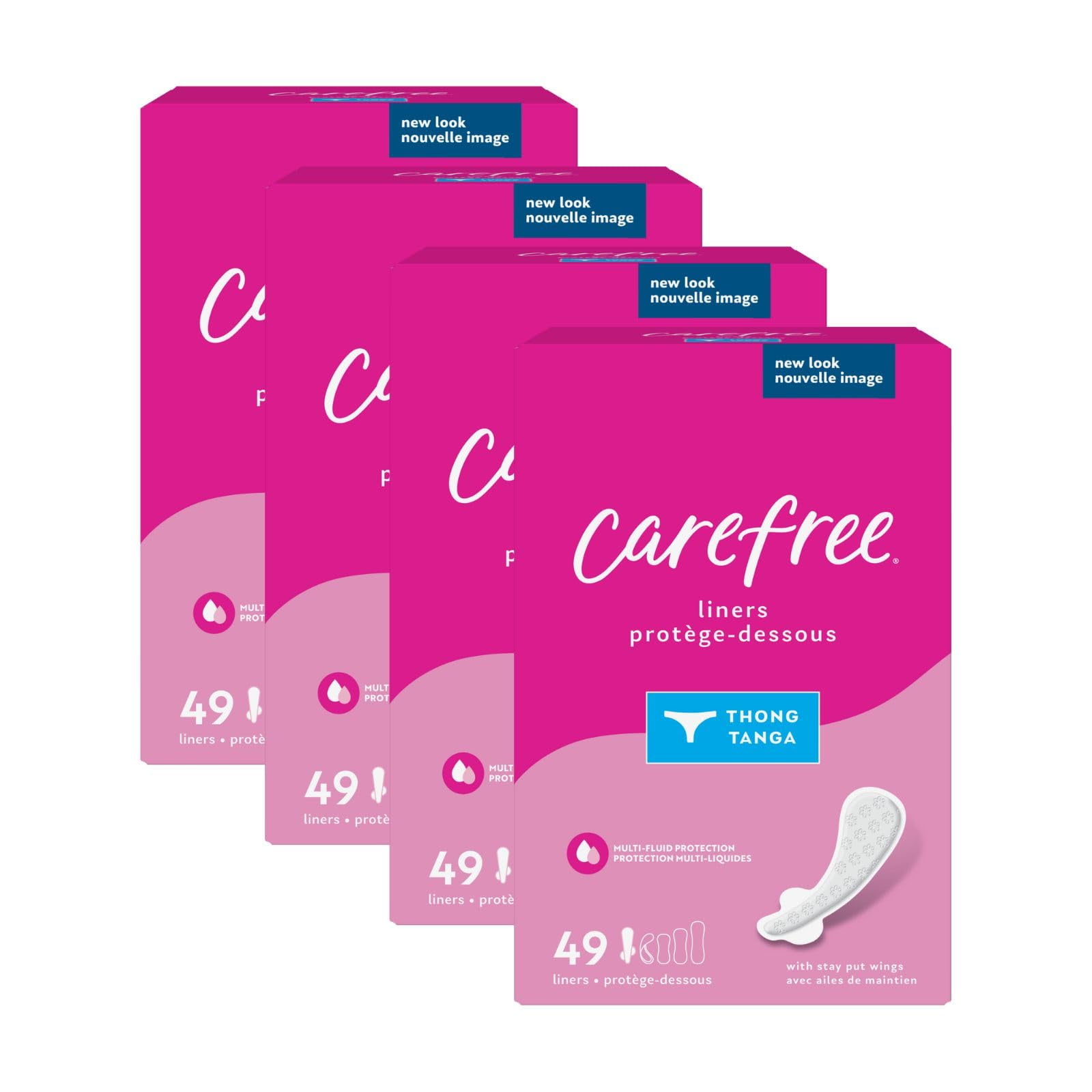 Carefree Thong Panty Liners, Unwrapped, Unscented, 196ct (4 Packs of ...