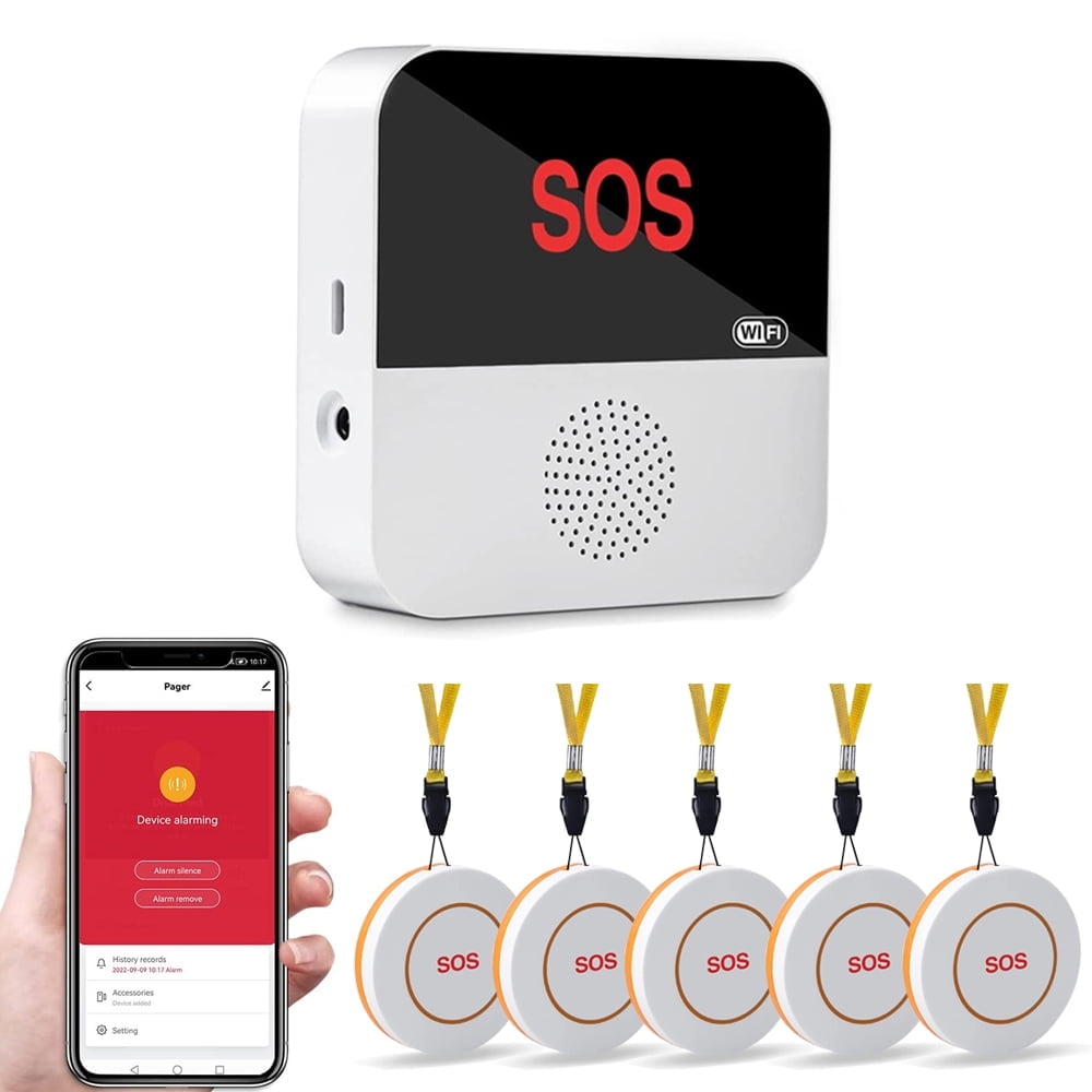 Caregiver Pager Wireless, WiFi Smart APP Nurse Emergency Life Alert System Call Button for ...