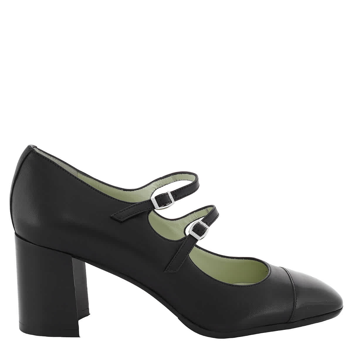 Carel Double Straps Leather Heel Pumps, Brand Size 37 (US Size 6 ...