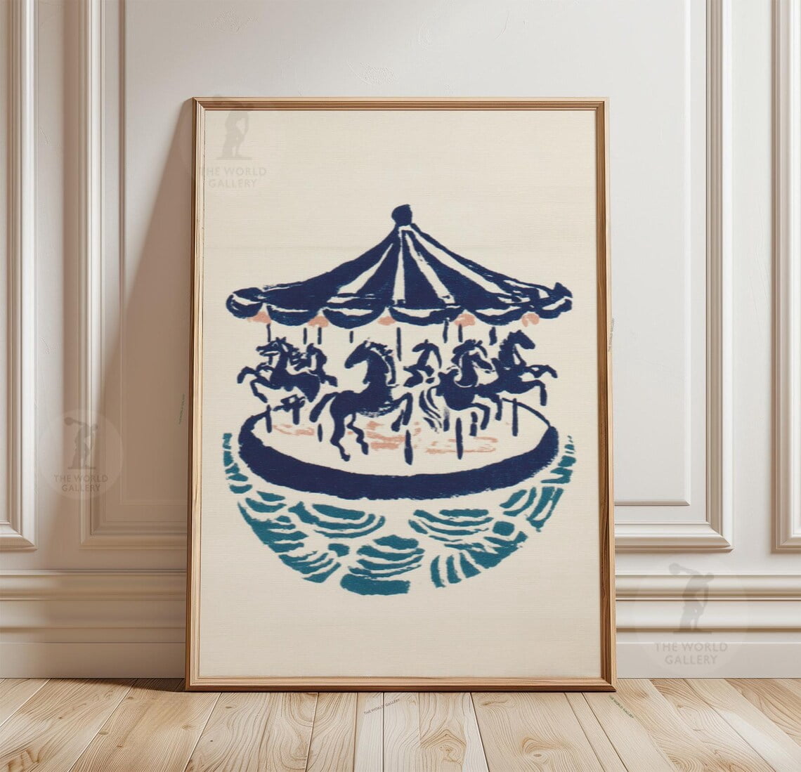 Carel Illustration Blue Minimalist Art Vintage Linocut Style Decor ...