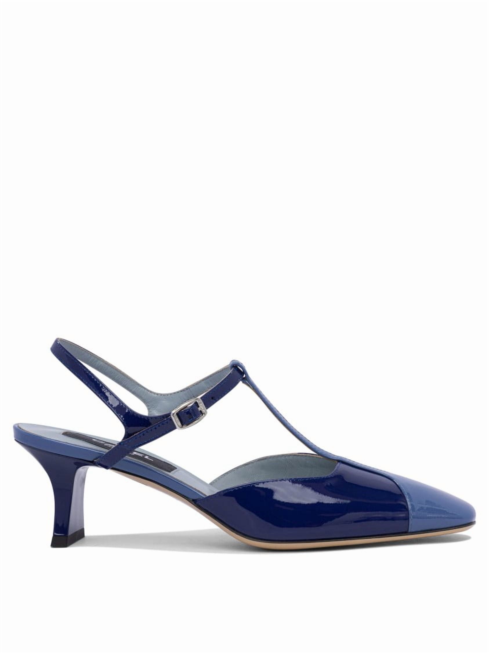 Carel Paris Pointed Toe T-Strap Sandals In Calf Leather Blue (Women's ...