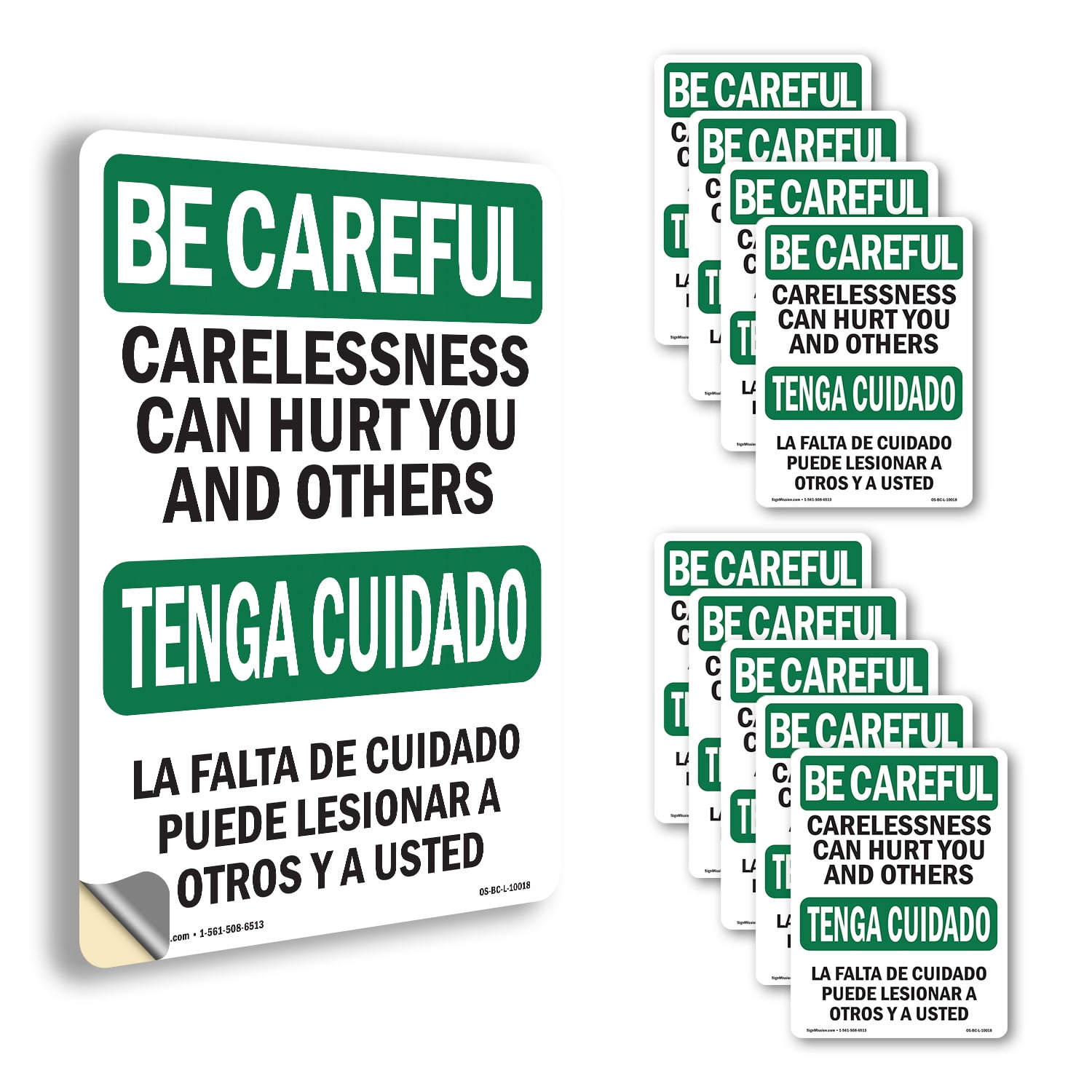 Carelessness Can Hurt Bilingual OSHA Be Careful Vinyl Decal Label 7 ...