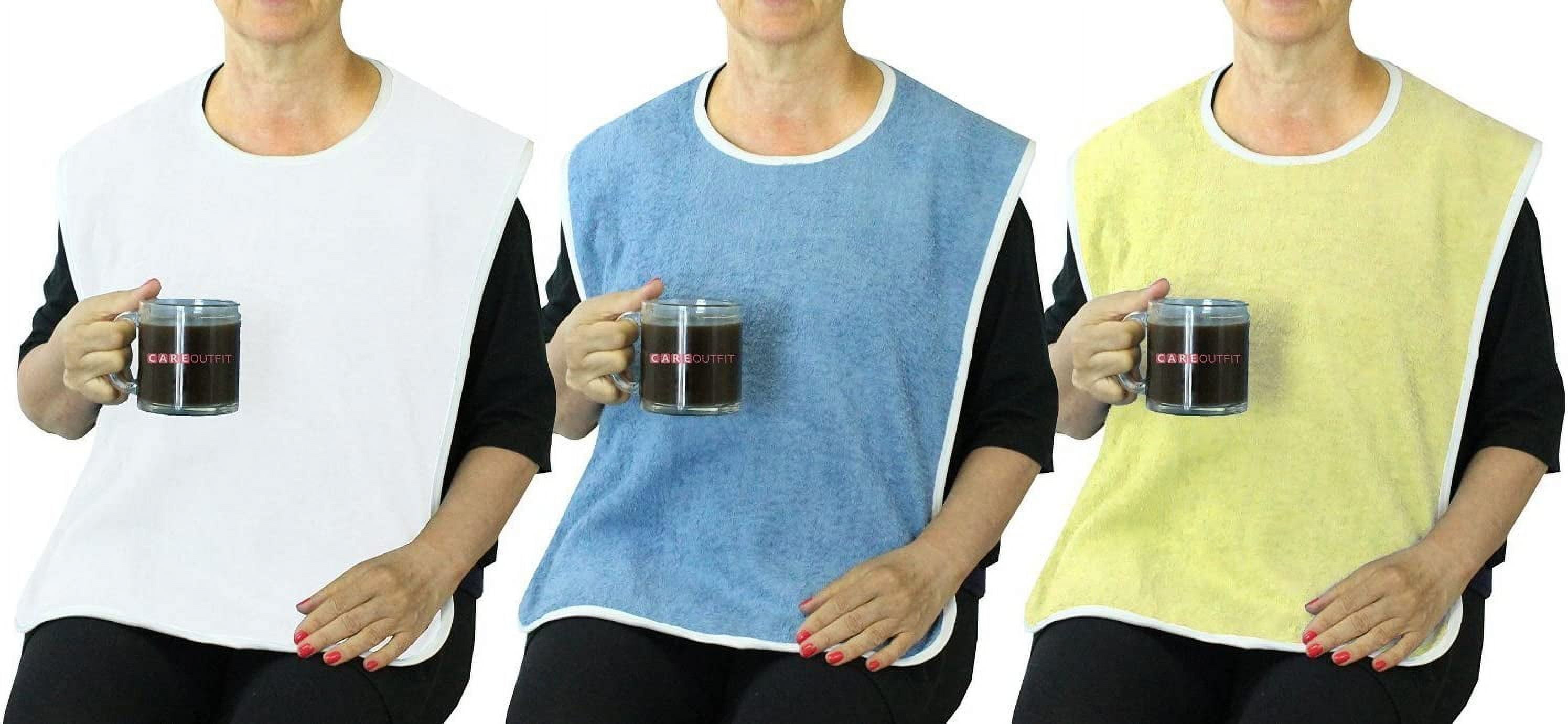 Careoutfit 6 Pack Washable Adult Bibs, Terry Cloth, Velcro Closures - 2 ...