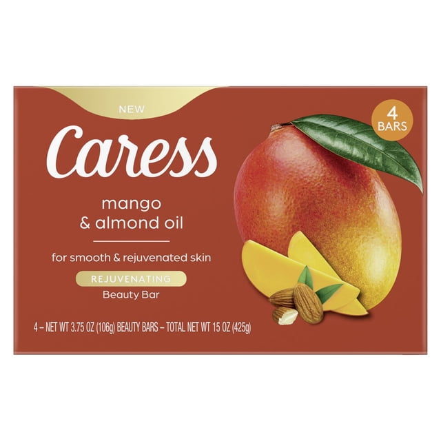 Caress Bar Soap for Women, Mango & Almond Oil for All Skin 3.75 oz 4 ...