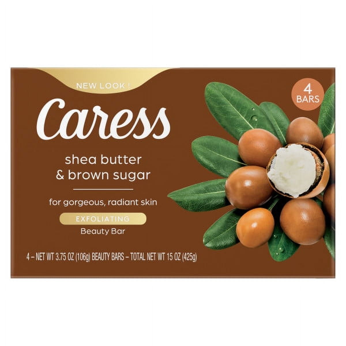 Caress Shea Butter & Brown Sugar Shower Bath Bar Soap for Women, Exfoliating & Nourishing, 3.75 ...