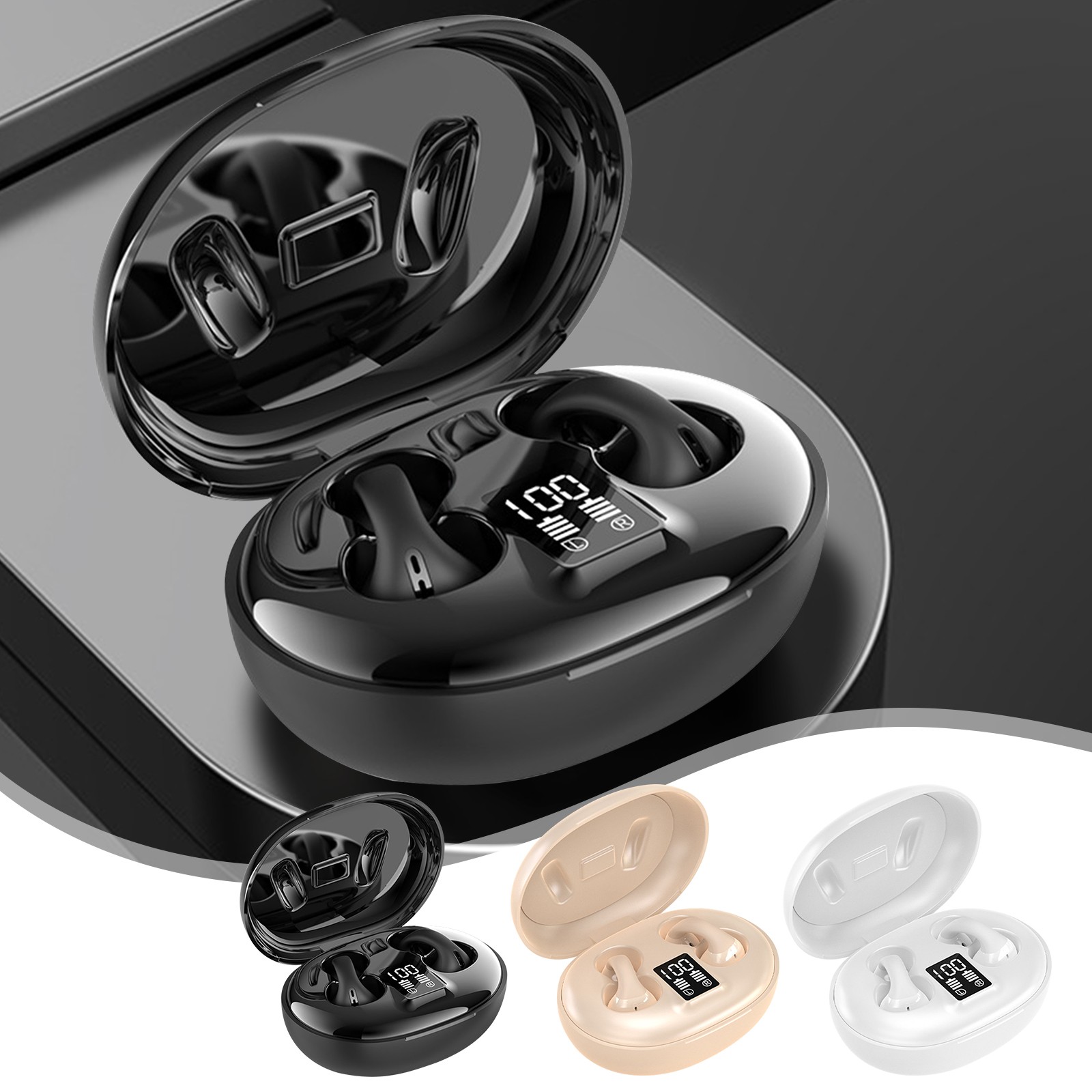 Vsgery Bluetooth 5.3 Wireless Earphone Clip Type LED Intelligent Digital Display High-definition ...