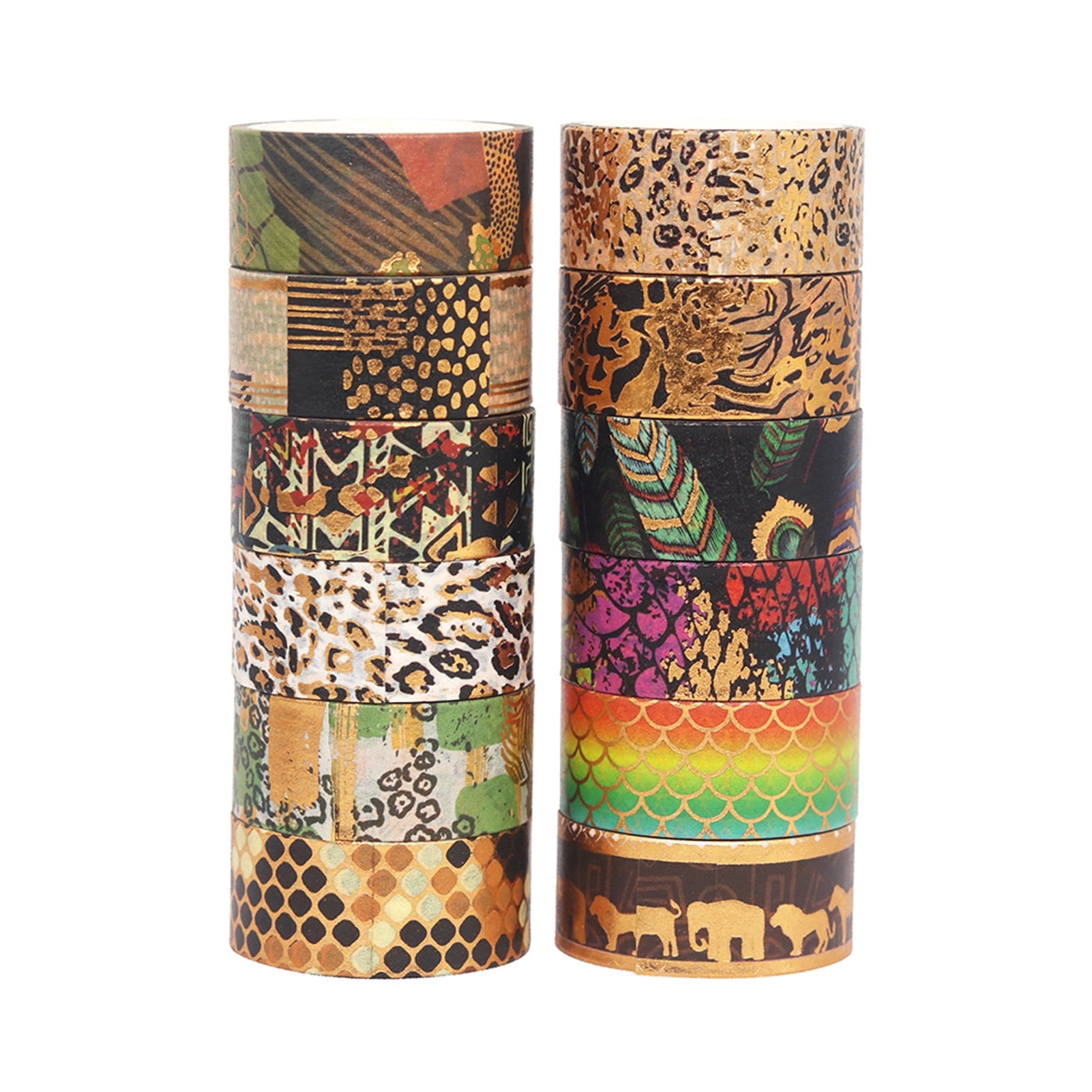 Carevas 12 Rolls Washi Tape Set Gold Foil Wilderness Style Animal Washi ...