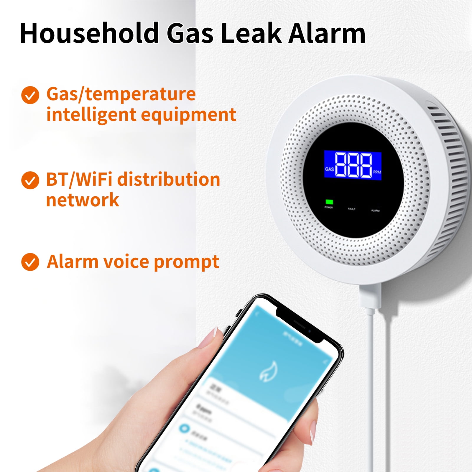 Carevas WiFi Gas Leak Alarm Household Smart Gas Detector Combustible ...