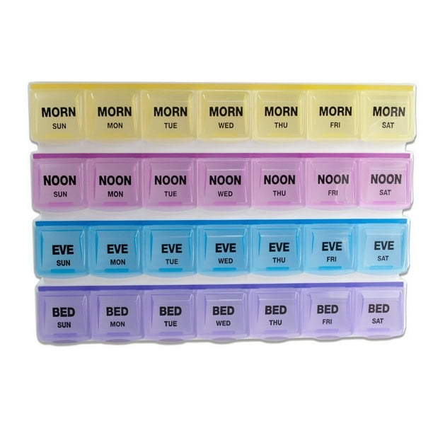 Carex Apex 7-Day Plastic Pill Organizer, Color Coded Lids, Organize ...