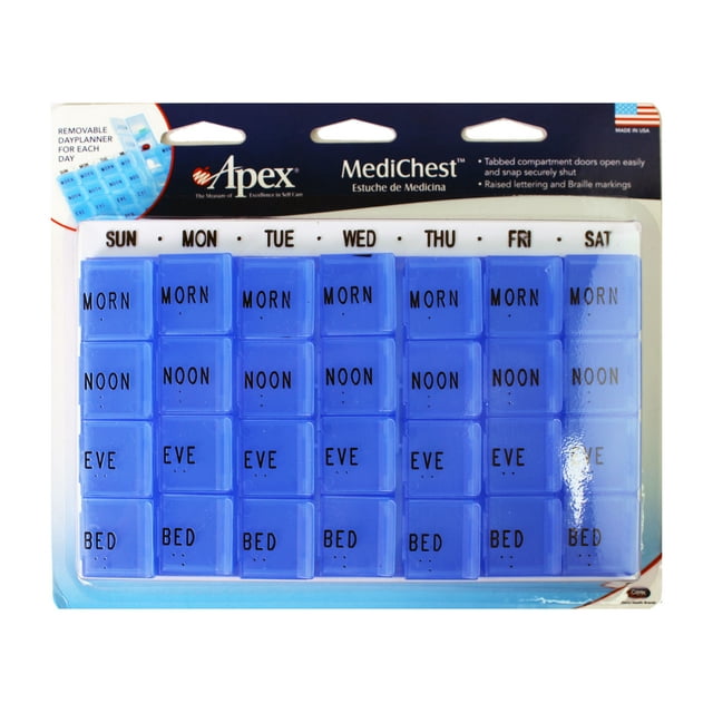 Carex Apex Four-a-Day Medi-Chest Plastic Pill Organizer, Portable ...