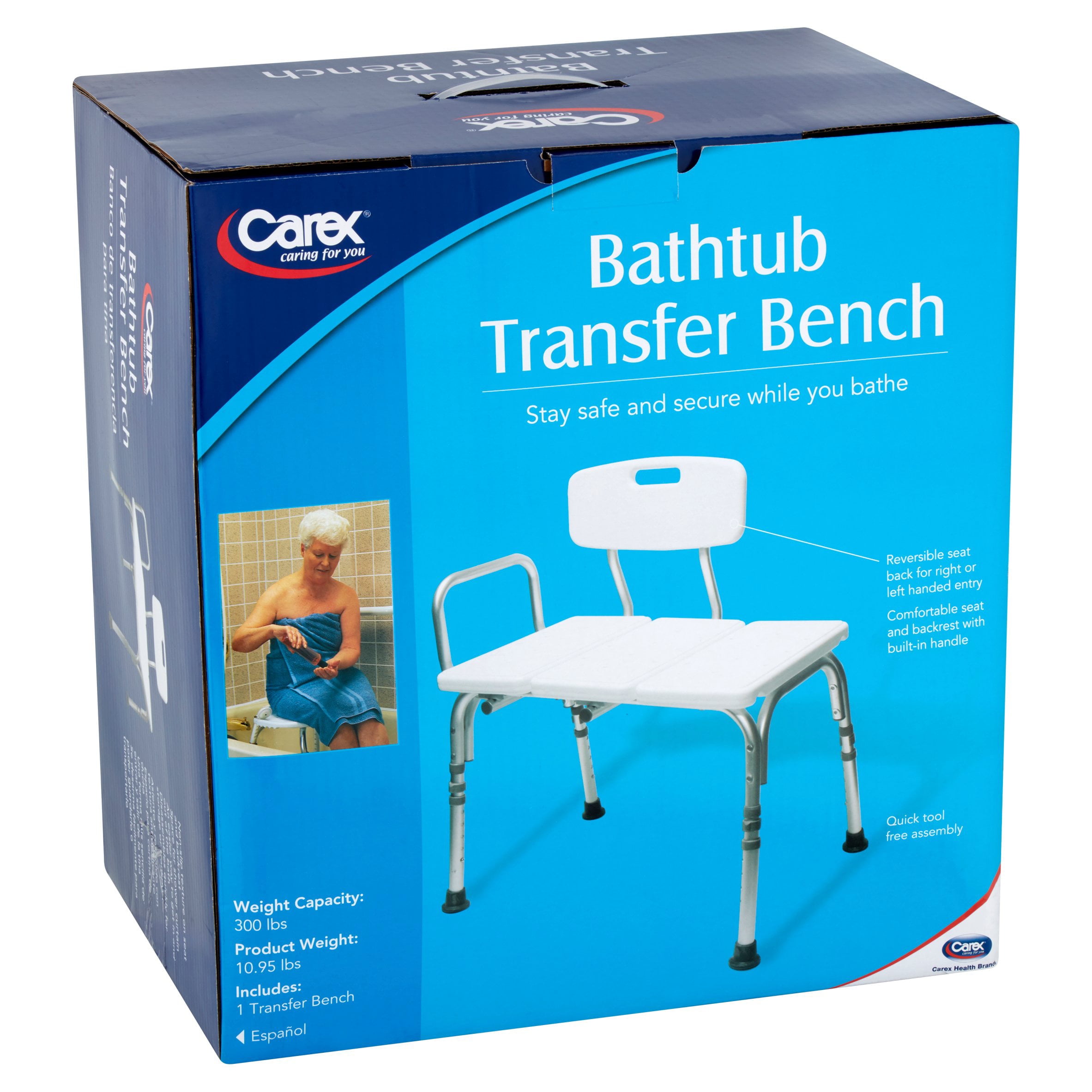 Carex Bathtub Transfer Bench W/ Height Adjustable Safe & Secure Bathe ...