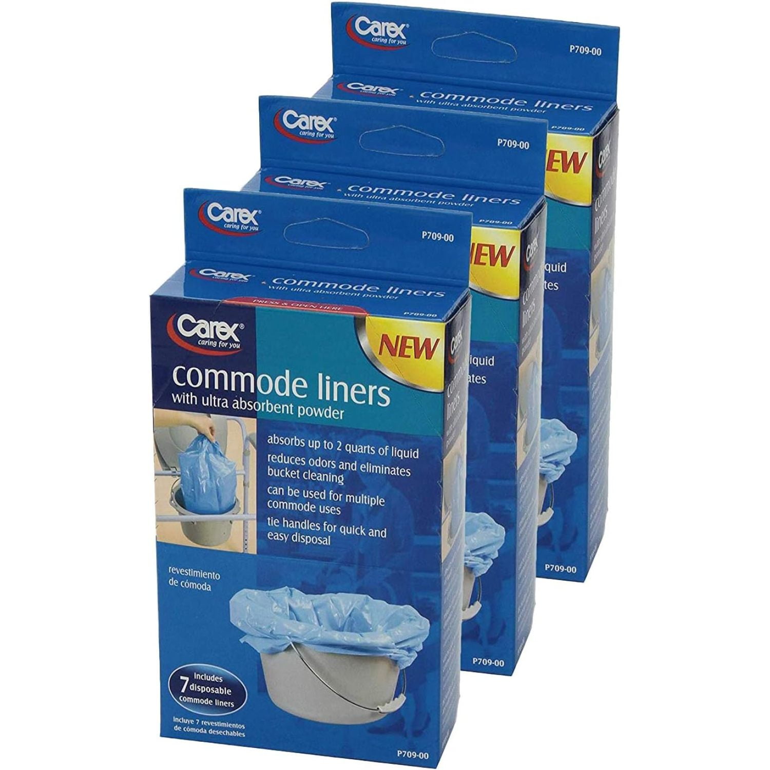 Carex Commode Liners, 21 Pack - Absorbent, Fits Most Commodes, Holds 2 ...