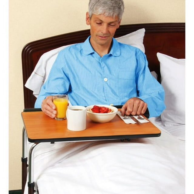 Carex Home and Hospital Overbed Table, Height Adjustable with Wheels ...