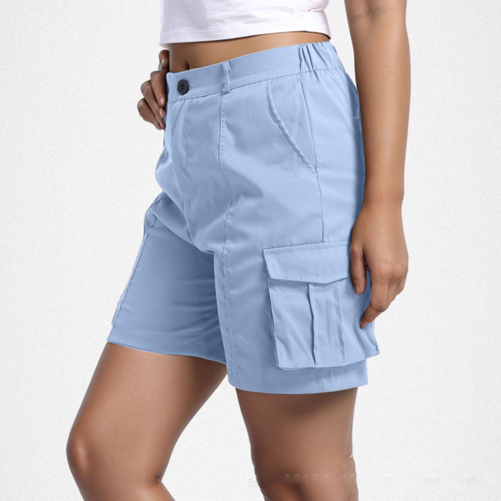 Cargo Bermuda Shorts for Women Zipper Button Front Thigh High Solid ...