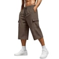 Cargo Capri Pants For Men Elastic Waist Wide Leg Cropped Trouser Casual ...