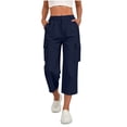 Cargo Capri Pants For Women Elastic Waist Side Split Cropped Trousers ...