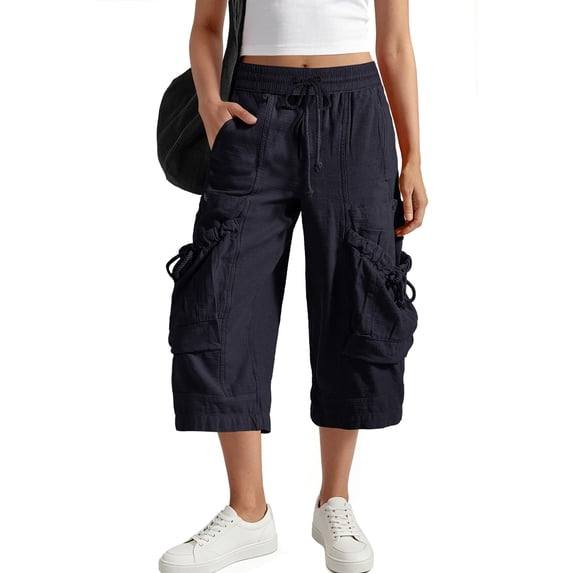 Cargo Capri Pants for Women Drawstring Elastic Waisted Cropped Pants ...