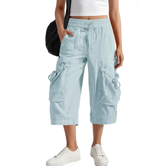 Cargo Capri Pants for Women Drawstring Elastic Waisted Cropped Pants ...