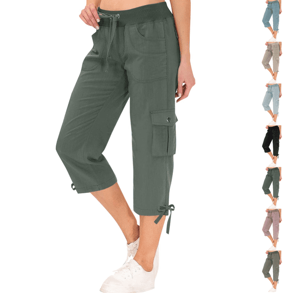 Cargo Capris For Women With Pockets Casual Drawstring Baggy Petite ...