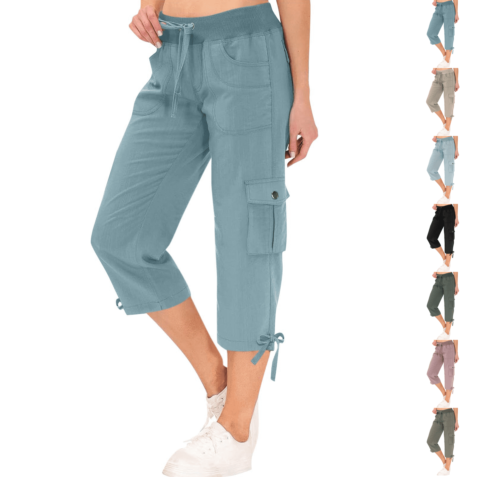 Cargo Capris For Women With Pockets Casual Drawstring Baggy Petite ...