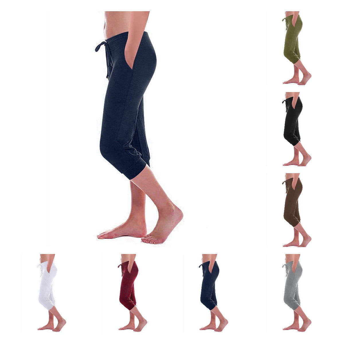 Cargo Capris Pants for Women with Pockets Plus Size Drawstring ...