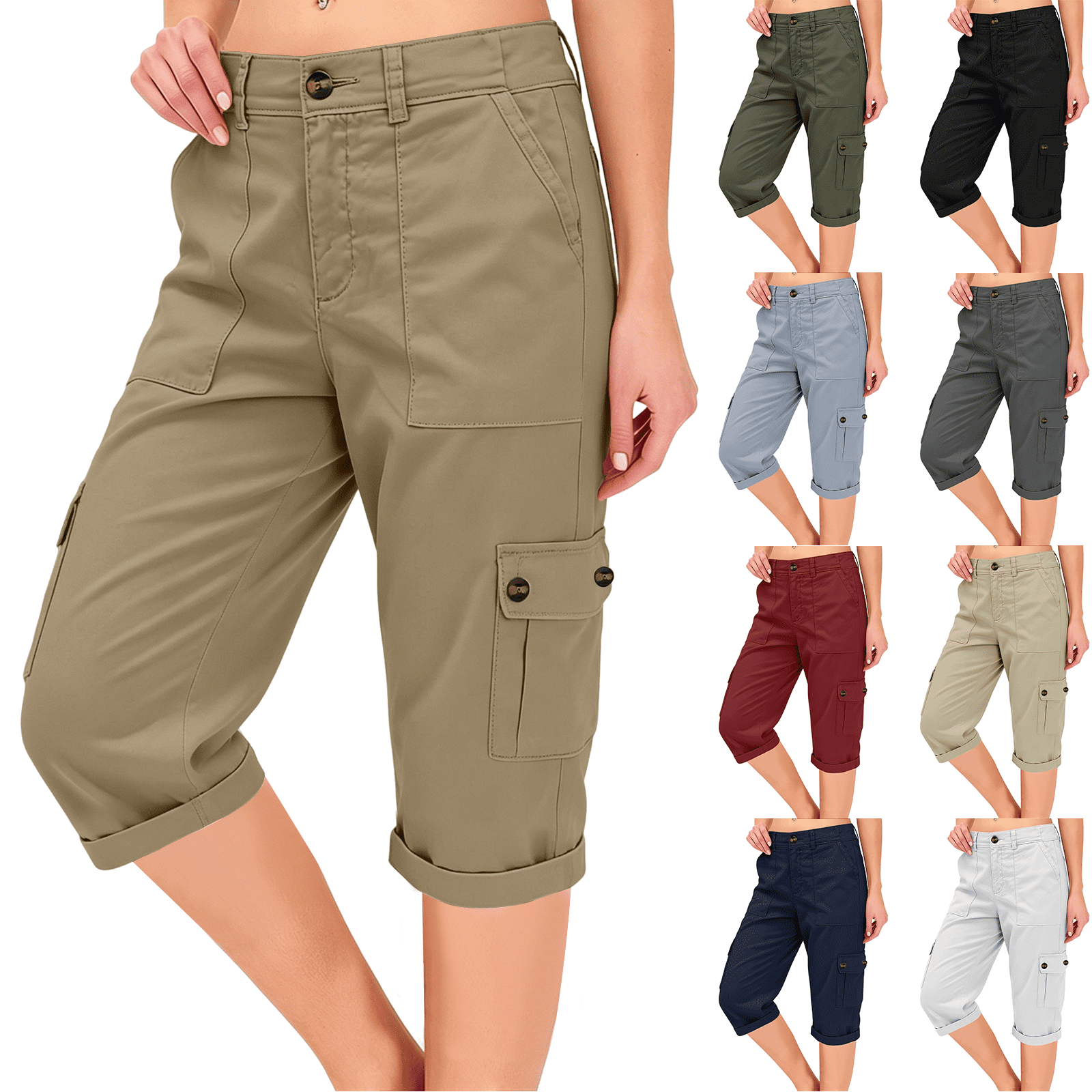 Cargo Capris for Women 2026 Summer Casual High Waisted Button Loose ...