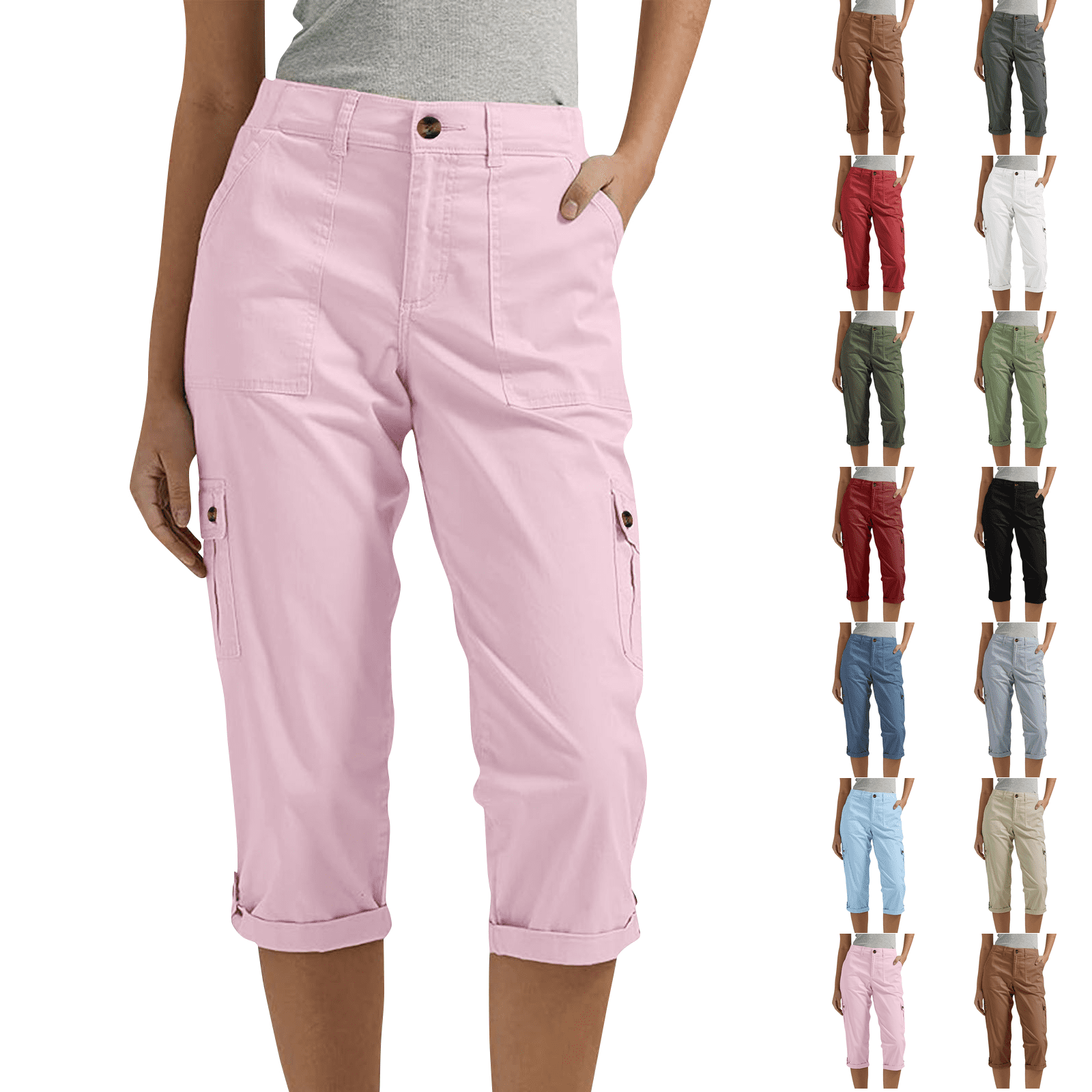 Cargo Capris for Women 2026 Summer Pull On High Waisted Button Loose ...