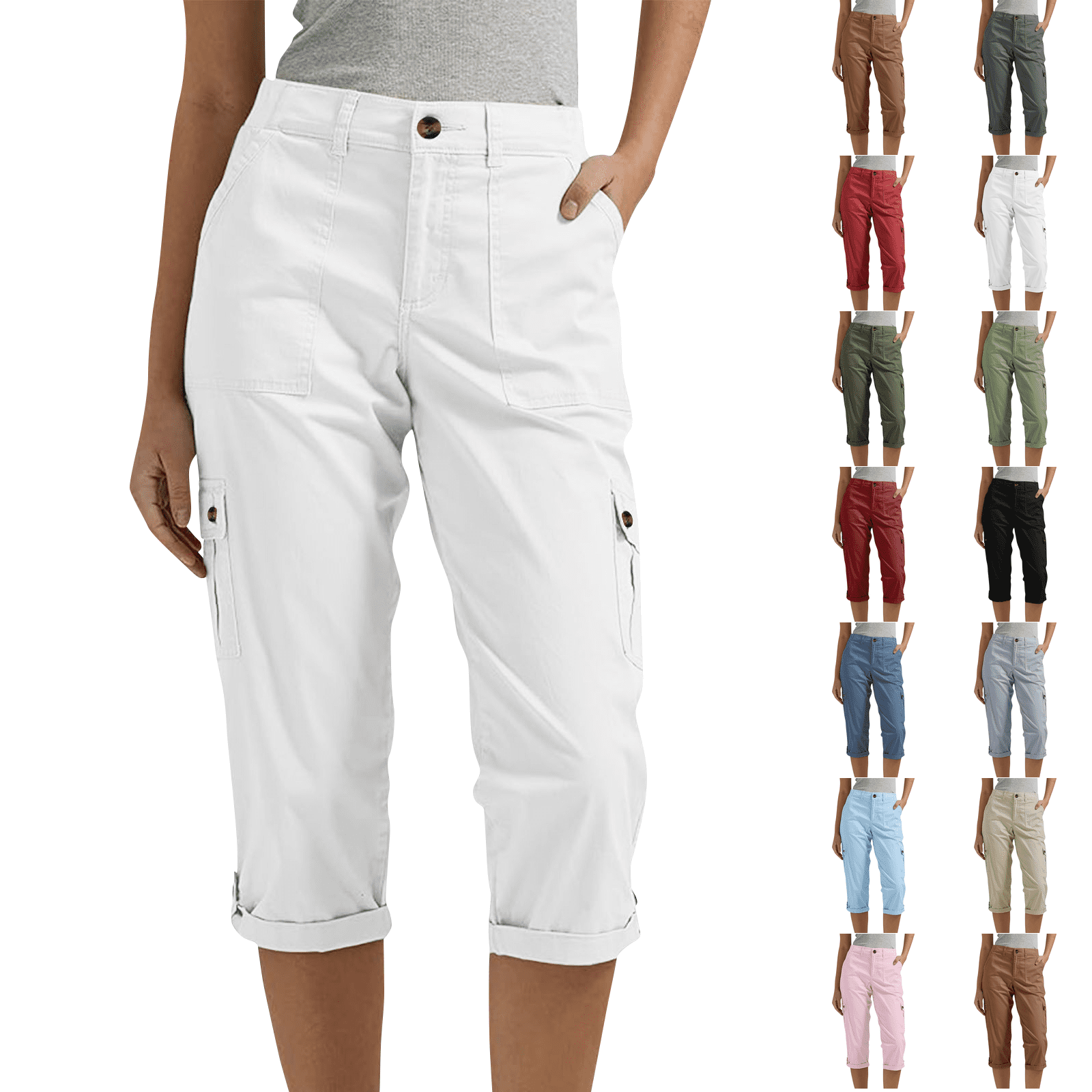 Cargo Capris for Women 2026 Summer Pull On High Waisted Button Loose ...