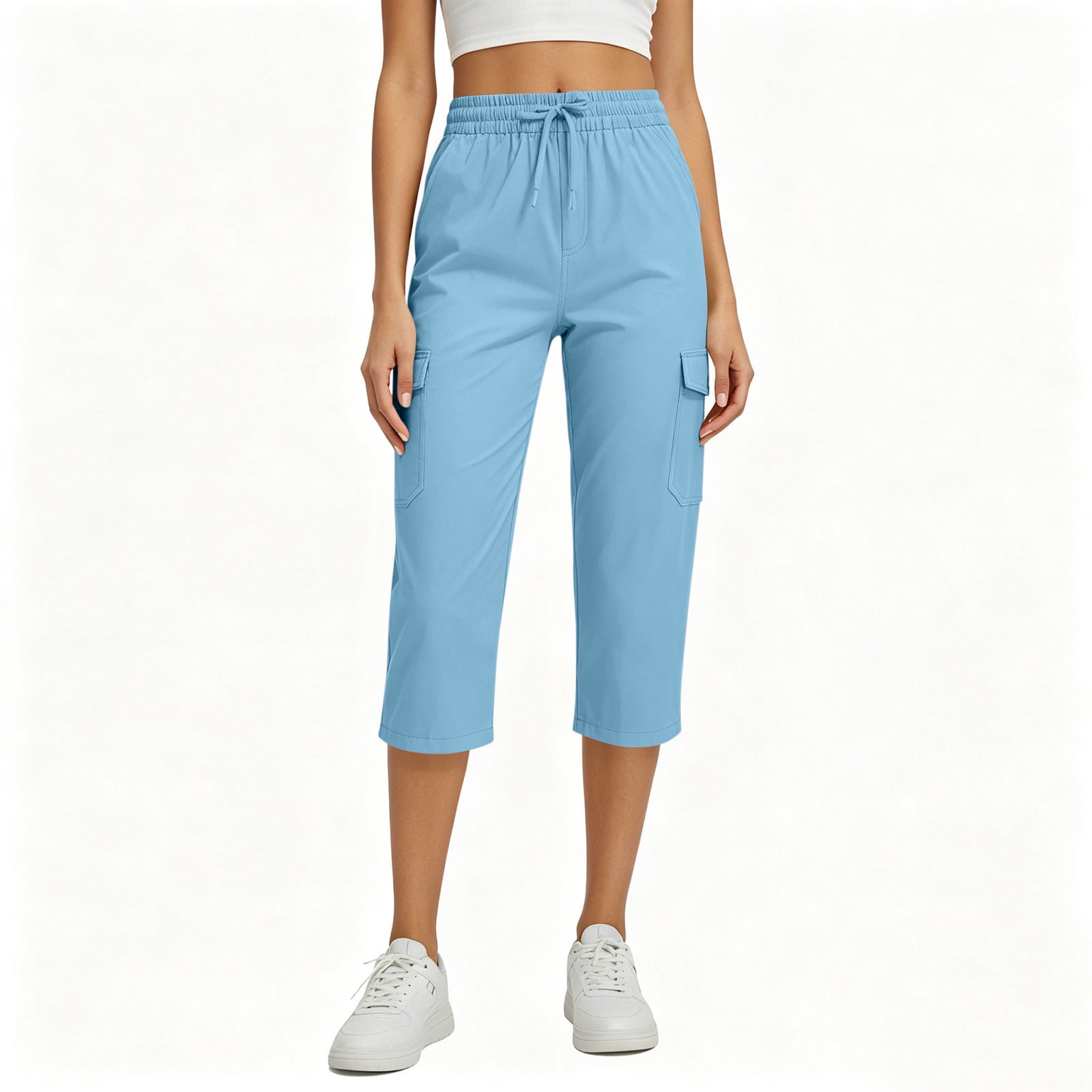 Cargo Capris for Women Comfy Trousers Elastic Waist Parachute Cargo ...