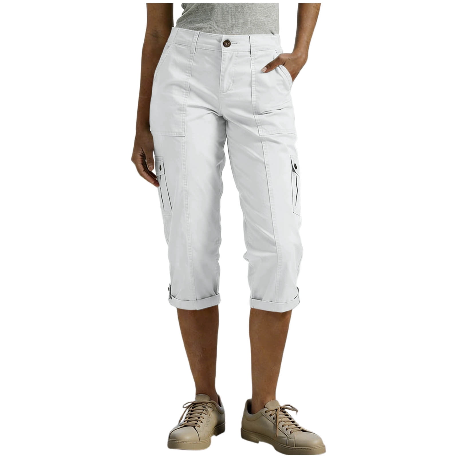 Cargo Capris for Women High Waist Tapered Leg Pants with Multiple ...