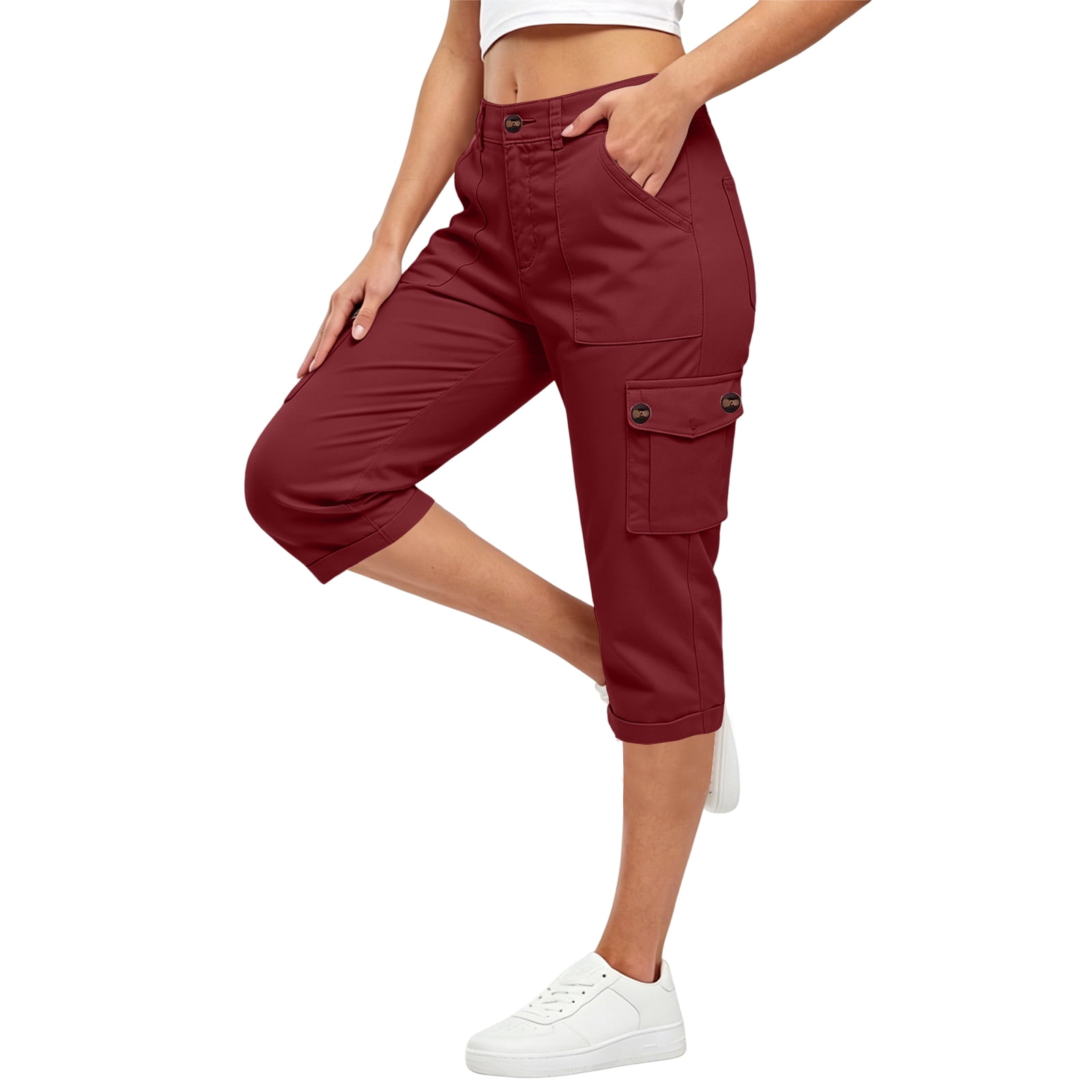 Cargo Capris for Women with Pockets Summer Casual Capri Pants High ...
