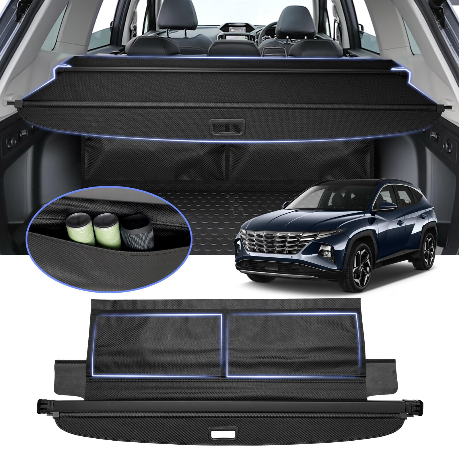 Cargo Cover for Tucson 2022-2025 Accessories with Extra Leather Pouch ...
