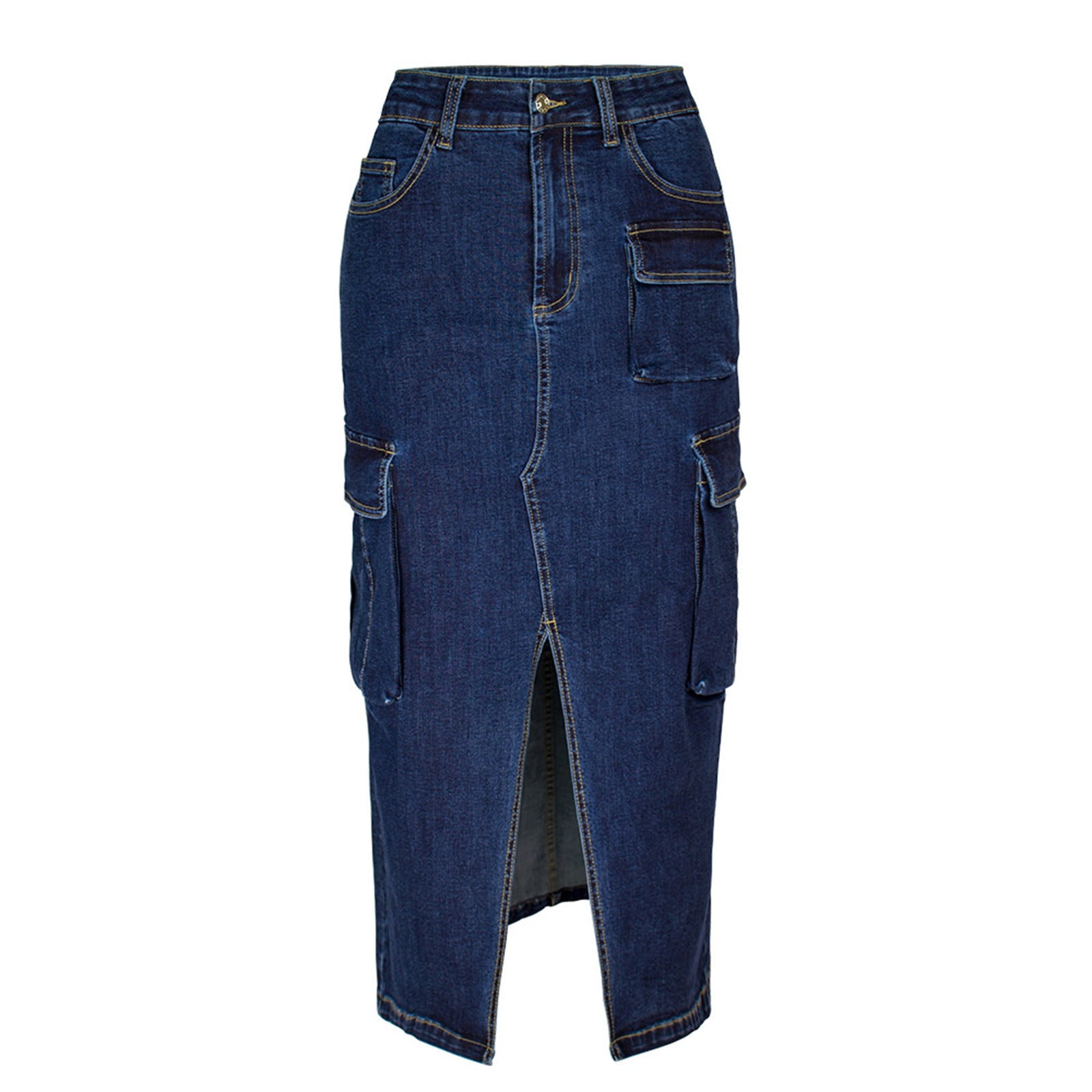 Cargo Denim Skirt for Women Stretch Cotton Maxi Wash Fitted Slit Jean ...