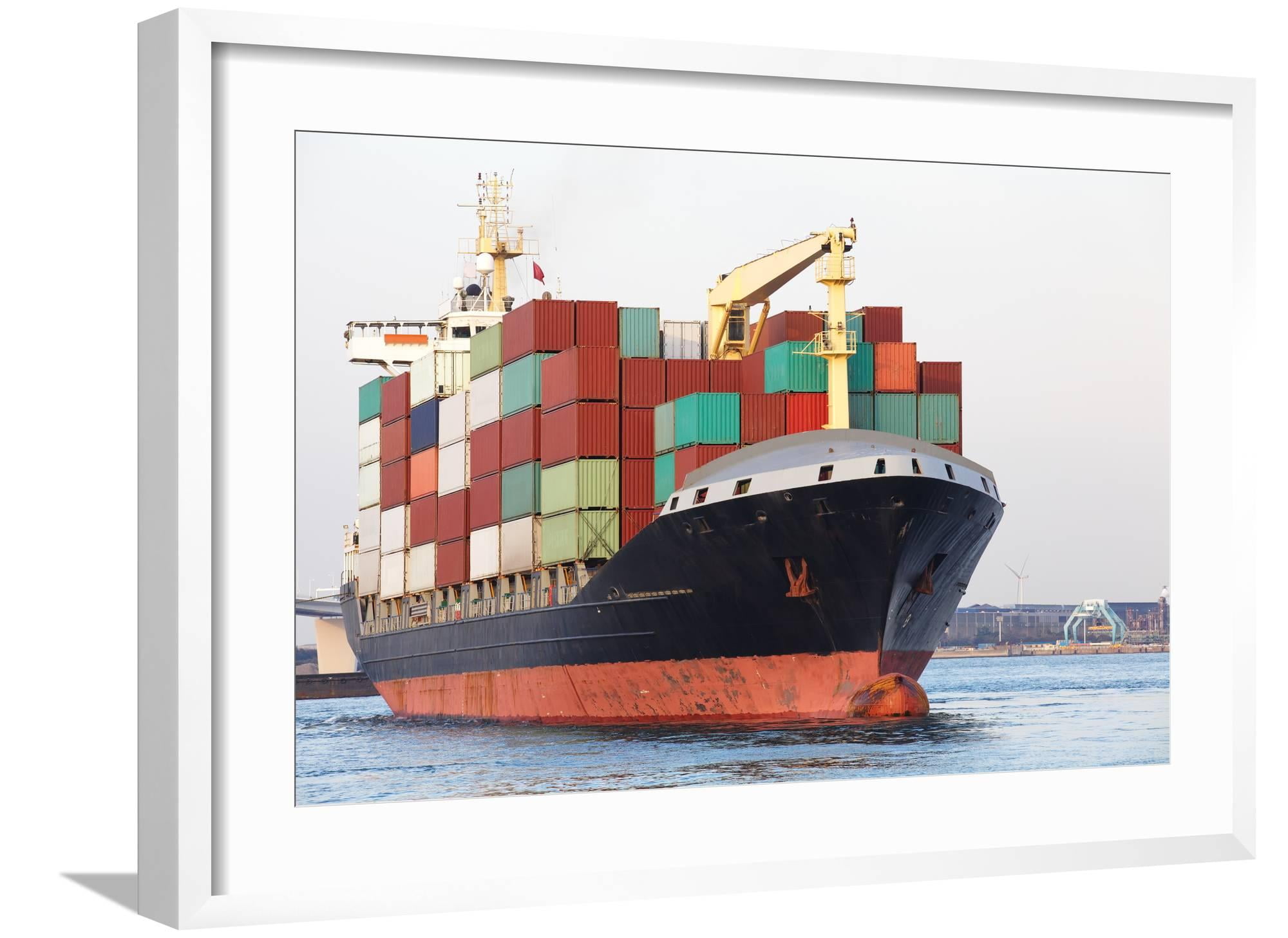 Art.com Cargo Freight Ship with Stacked Container at Harbor Terminal ...