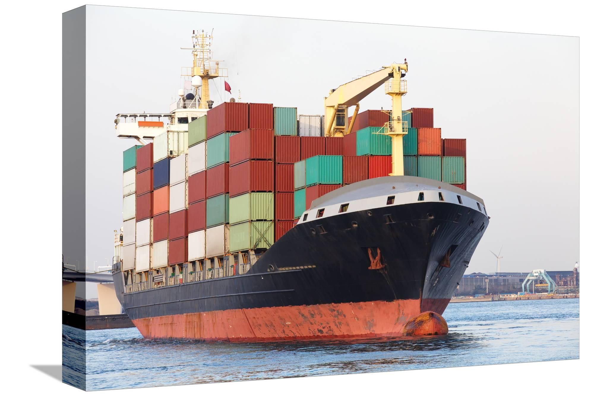 Art.com Cargo Freight Ship with Stacked Container at Harbor Terminal ...