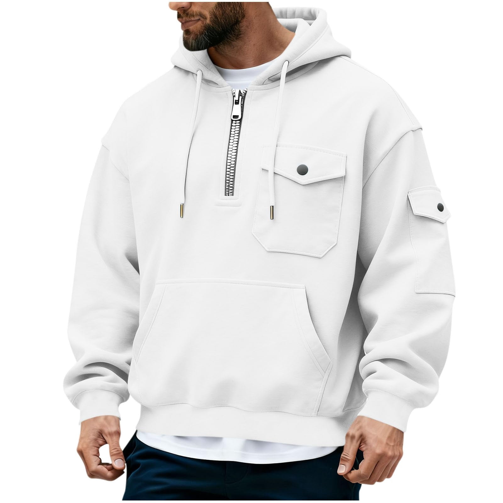 Cargo Hoodies for Men Quarter Zip Sweatshirts Tactical Long Sleeve ...
