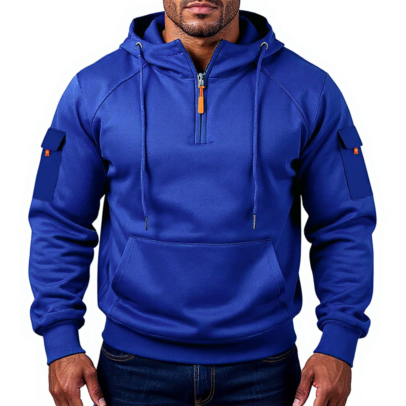 Cargo Hoodies for Men Quarter Zip Up Long Sleeve Pullover Tops Fall ...