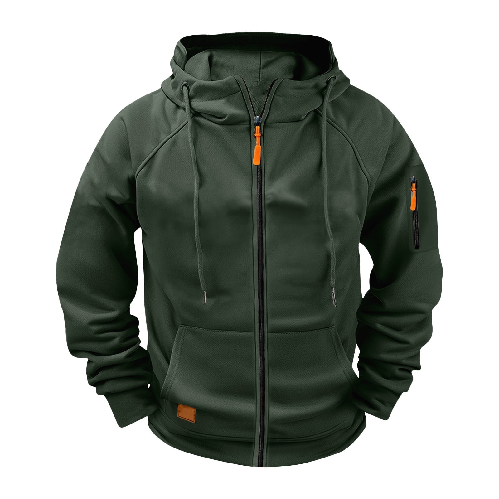 Cargo Jackets For Men Hooded Full Zip Drawstring Stand Collar ...
