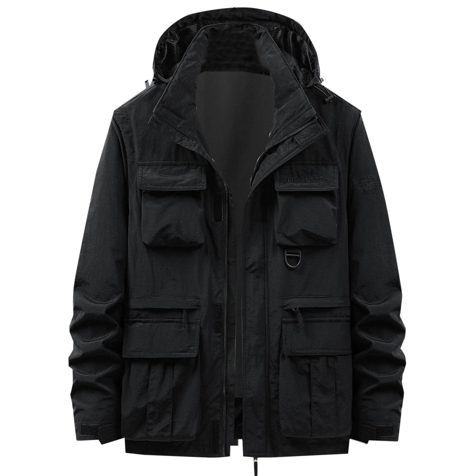 Cargo Jackets for Men with Detachable Hood, Casual Zip Up Long Sleeve ...