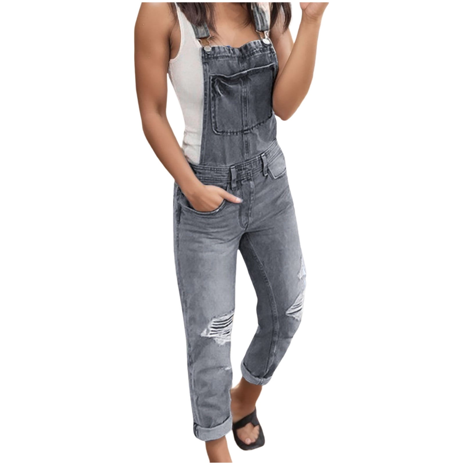 Cargo Jean Overalls for Women Wide Leg Bib Utility Stretchy Denim ...
