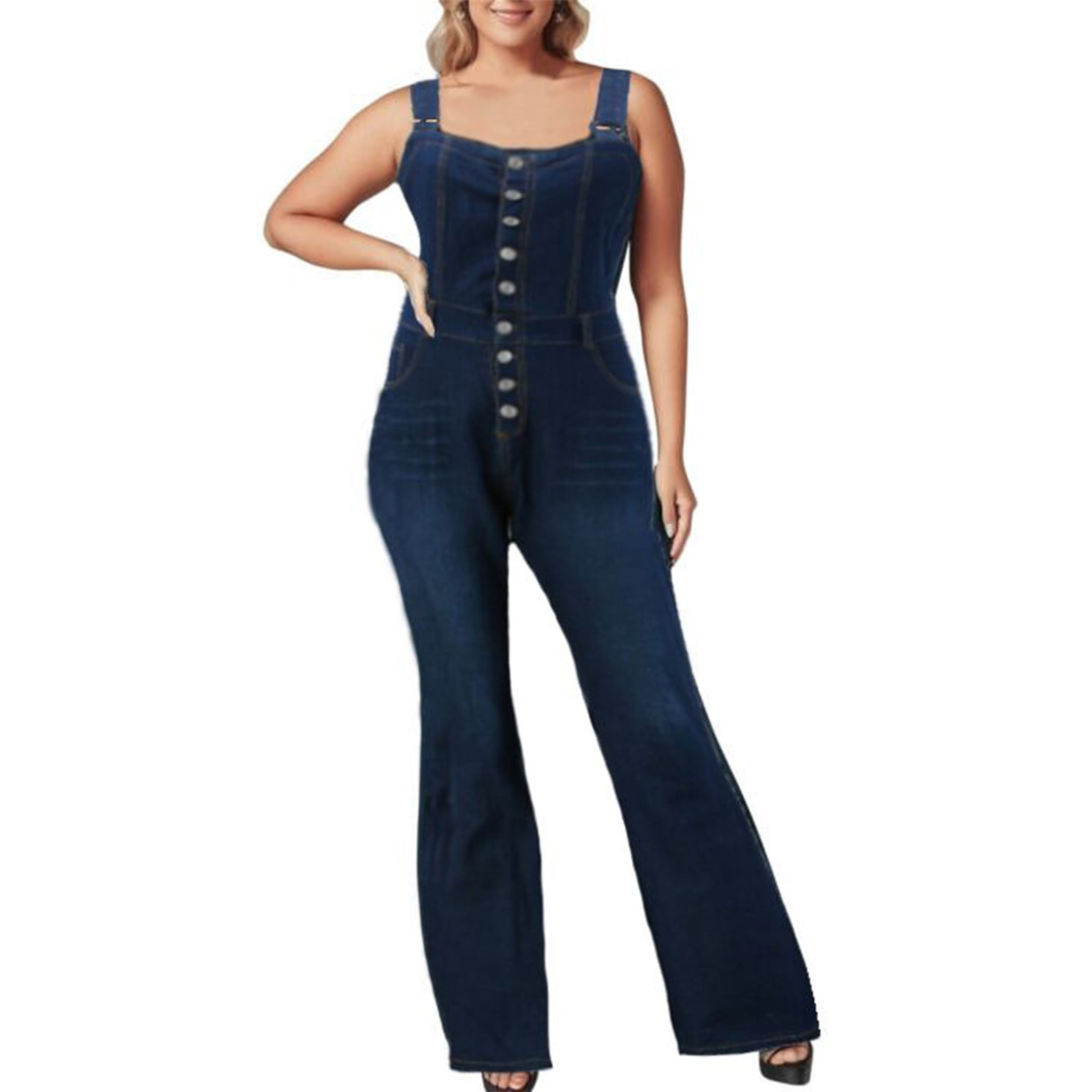 Cargo Jean Overalls for Women Wide Leg Bib Utility Stretchy Denim ...