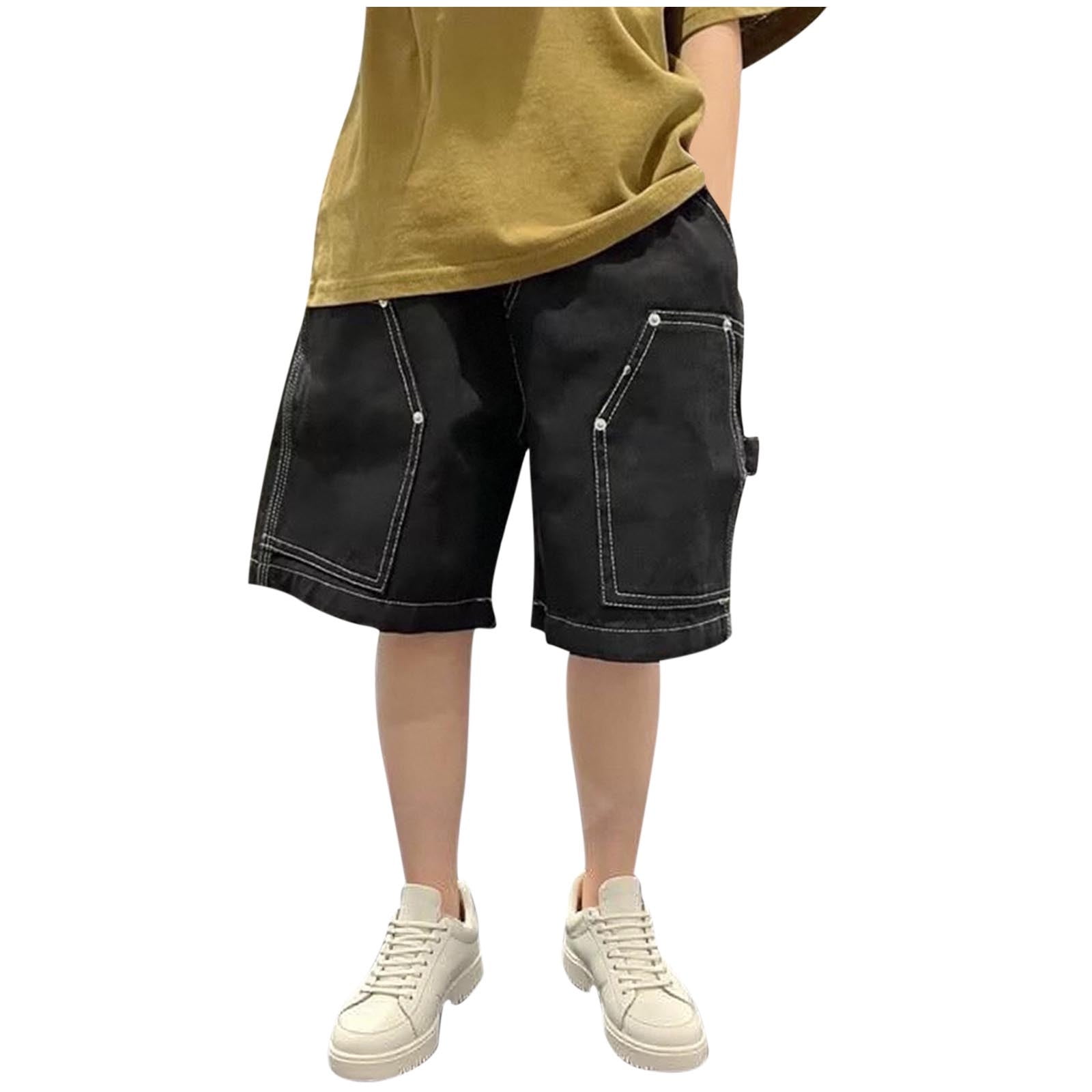 Cargo Jeans Capris for Boys Teen Baggy Wide Leg Denim Capri Pants with ...