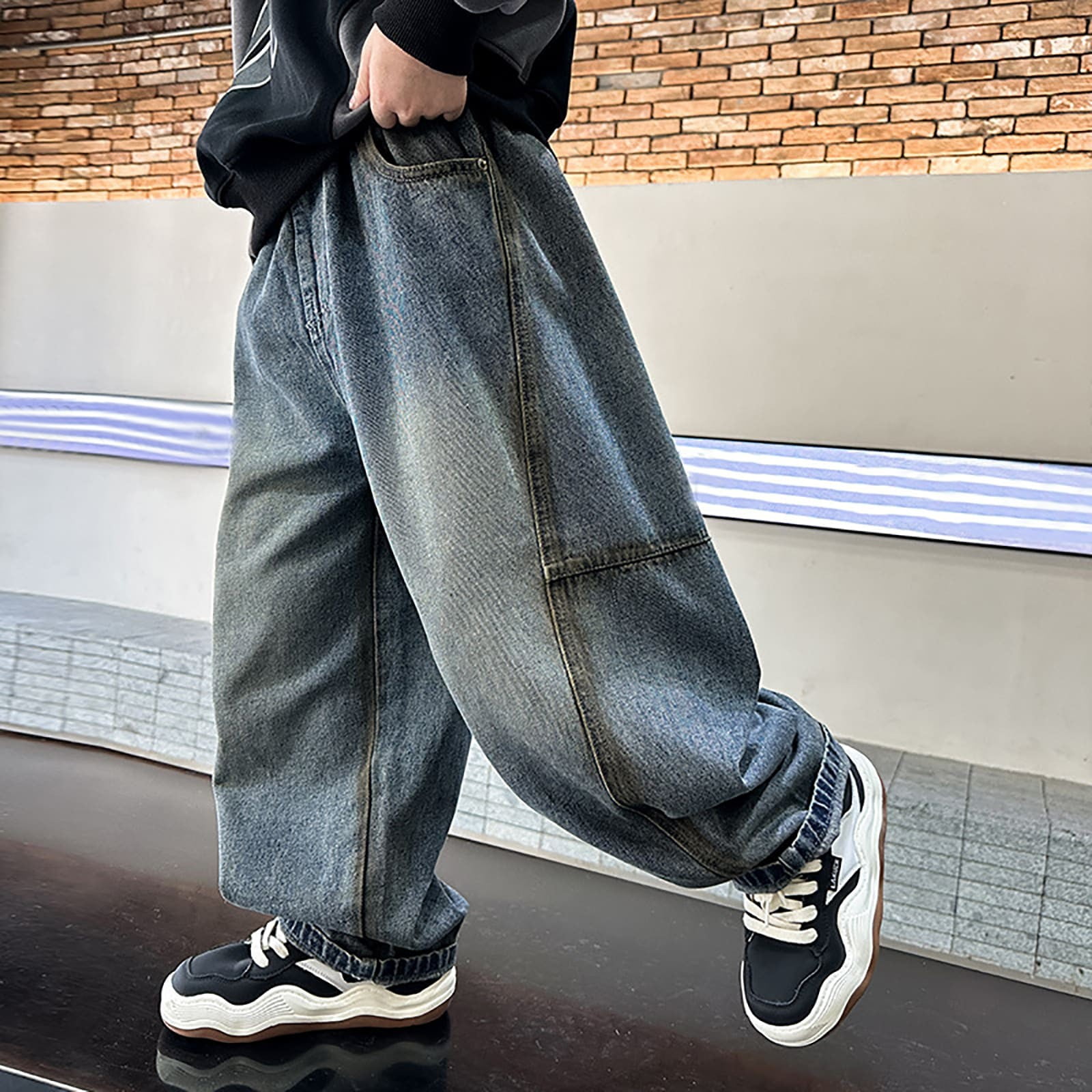 Cargo Jeans for Girls Wide Leg Pants Straight Leg Denim Cargo Pants ...