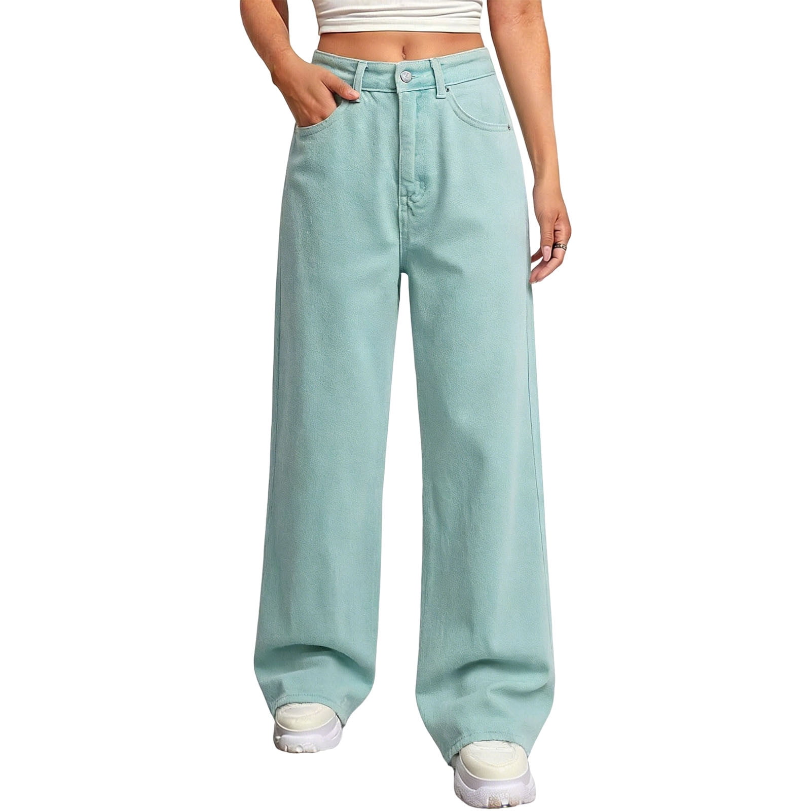 Cargo Jeans for Women Fashionable Pull On Stretchy Solid Color High ...