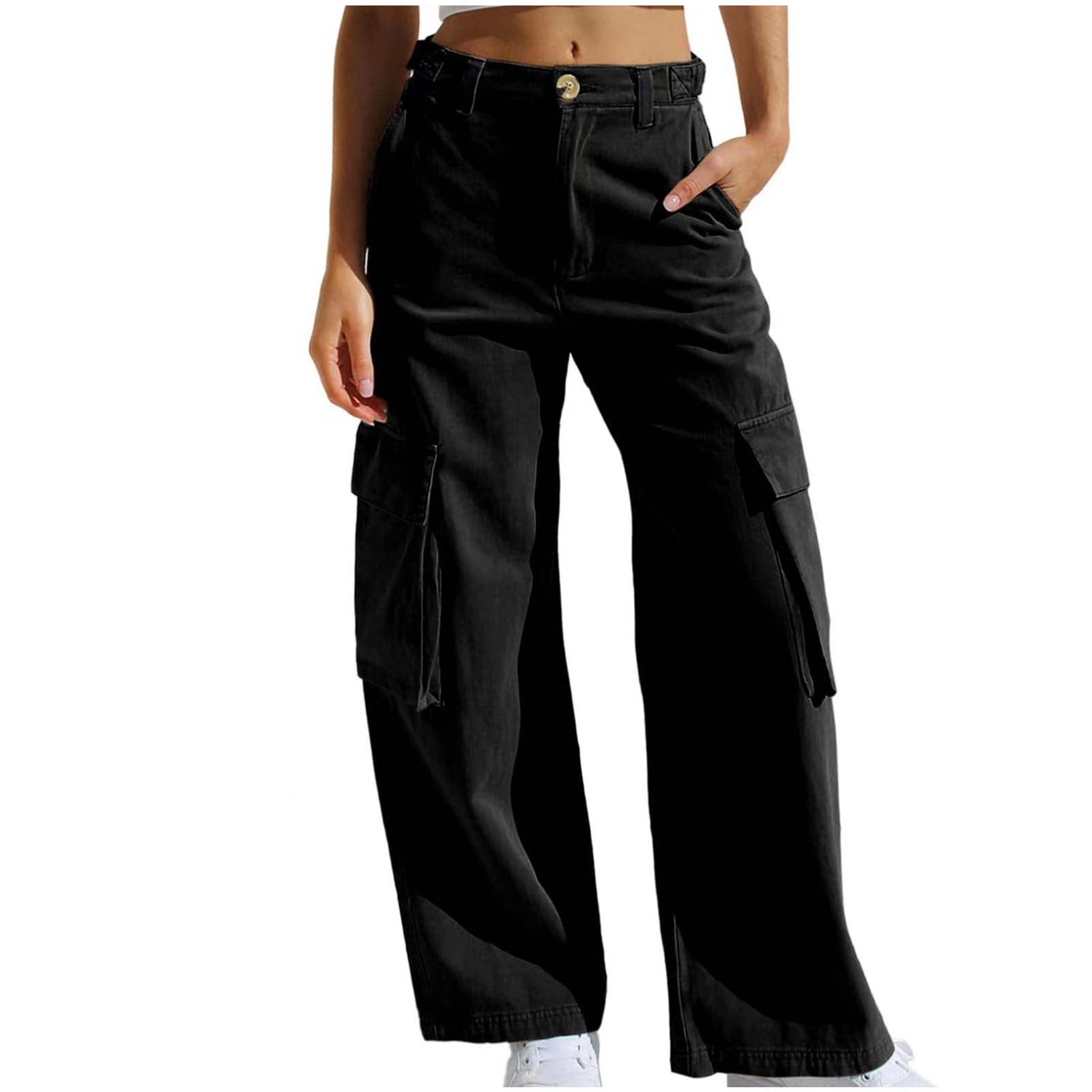 Cargo Jeans for Women High Waisted Wide Leg Jeans with Flap Pocket Y2K ...